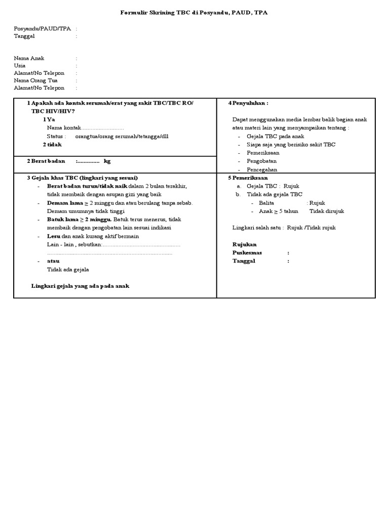 Form Skrining TBC | PDF