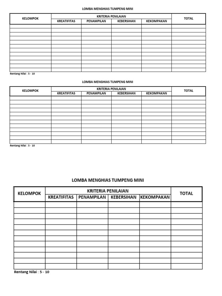 Form Juri Lomba Hias Nasi Tumpeng Mini | PDF