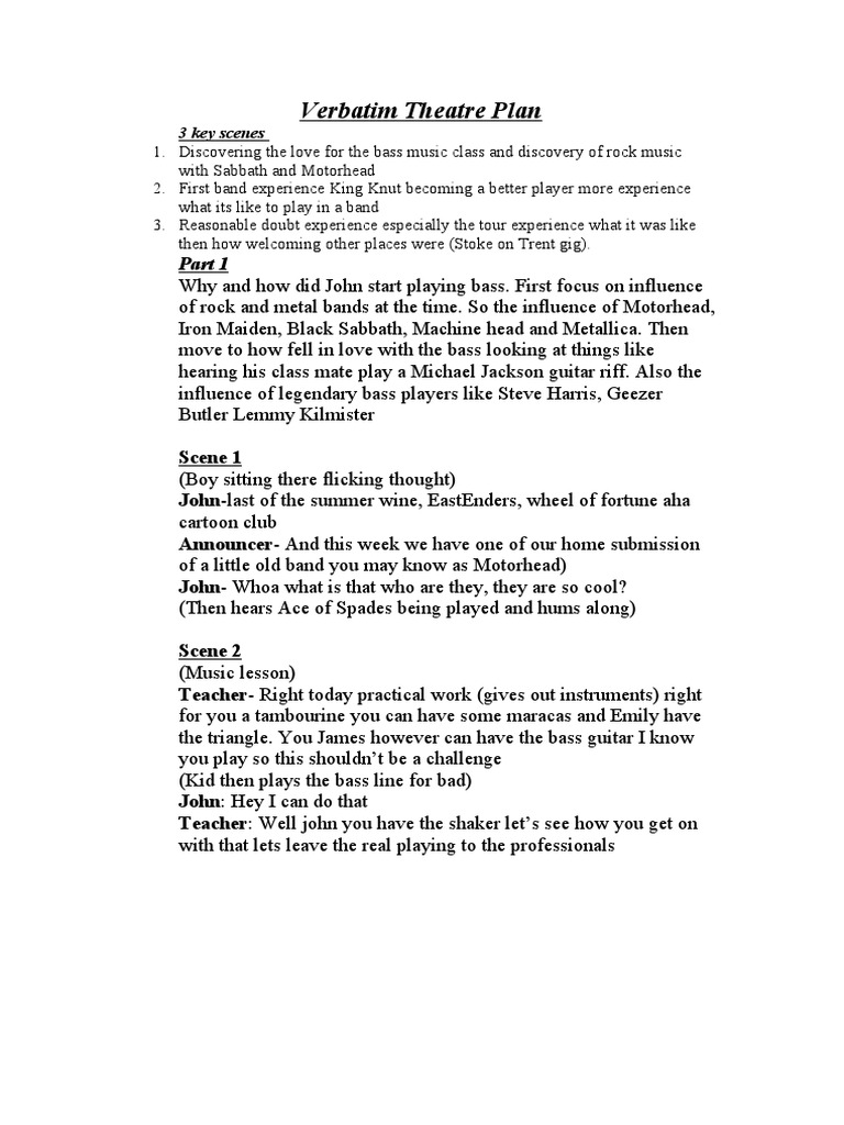 Verbatim Theatre Final Piece Plan | PDF | Performing Arts ...