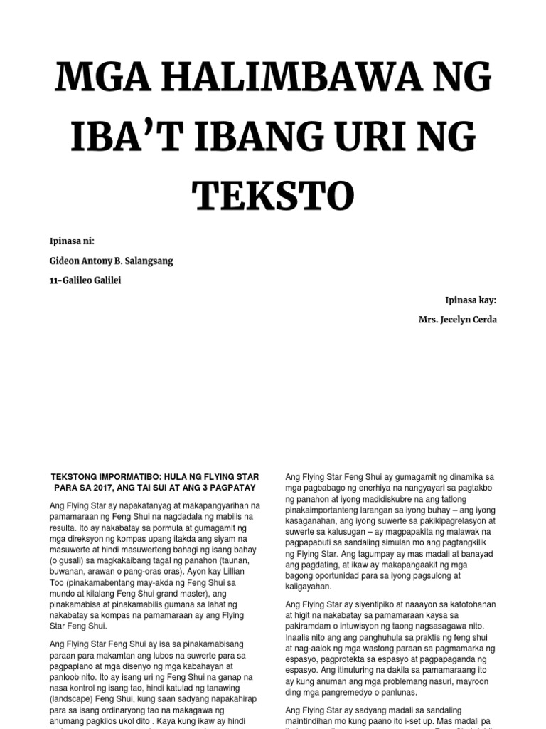 Mga Halimbawa NG Teksto | PDF