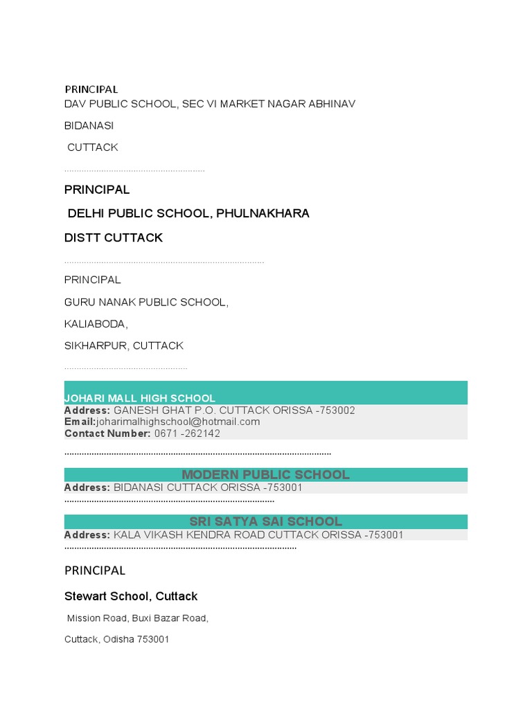 School List Cuttack | PDF | Schools