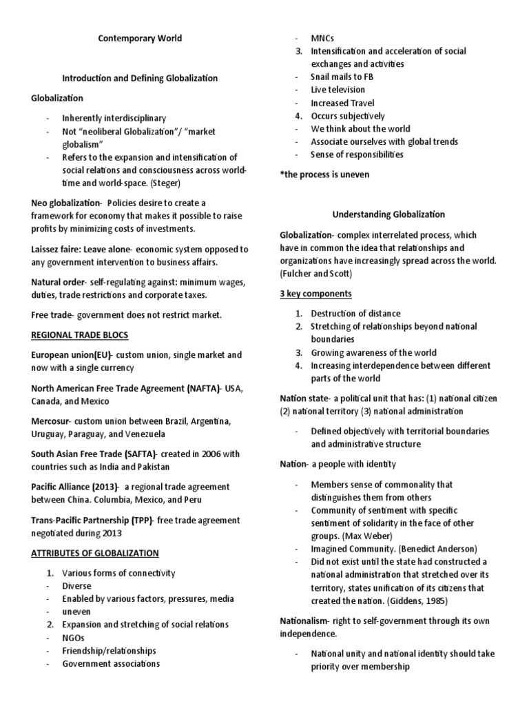 Contemporary World Reviewer | PDF | Capitalism | Economic Globalization