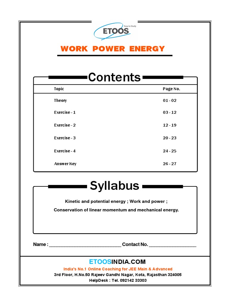 Work Power Energy PDF | PDF | Force | Friction
