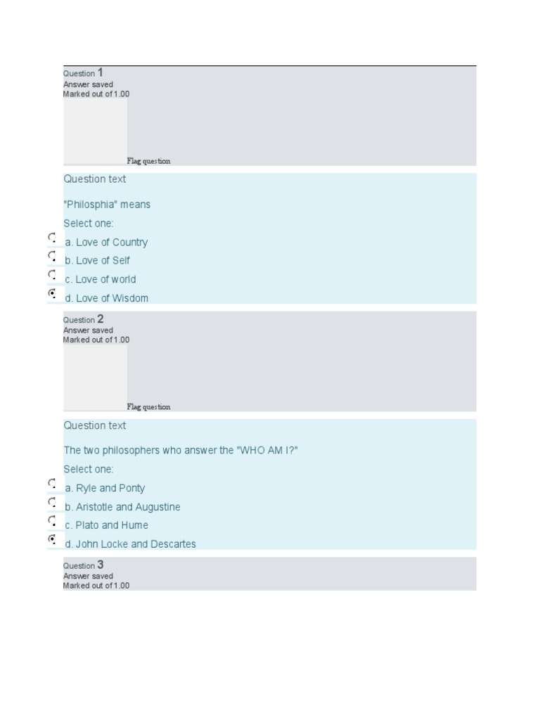 Understanding the Self: Quiz & Answers | PDF | Philosophy