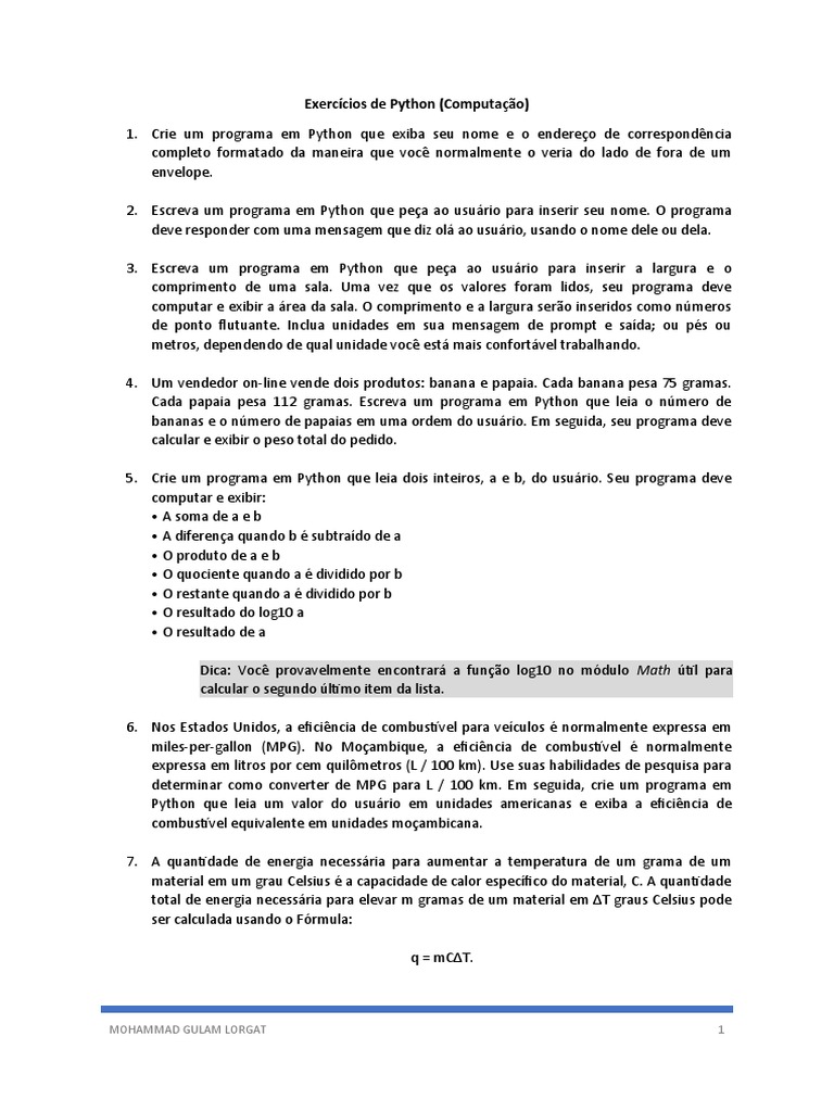 Exercícios de Python para cálculos e conversões | PDF | Celsius ...