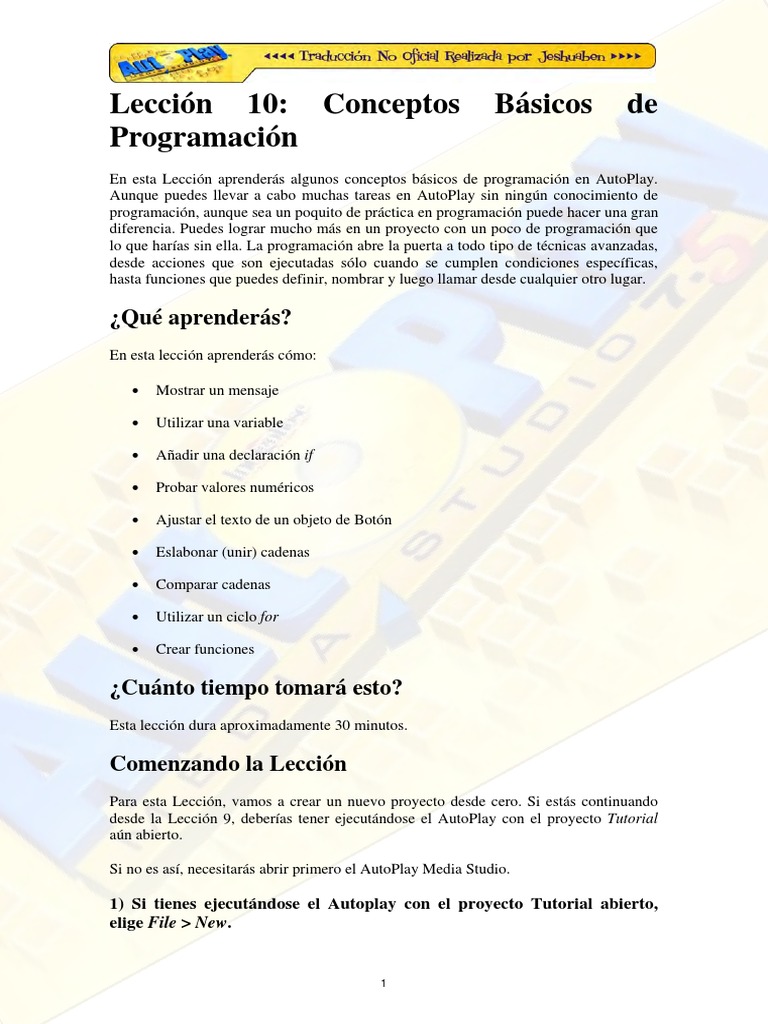 Lección 10: Conceptos Básicos de Programación - Autoplay Media Studio | PDF | Función ...
