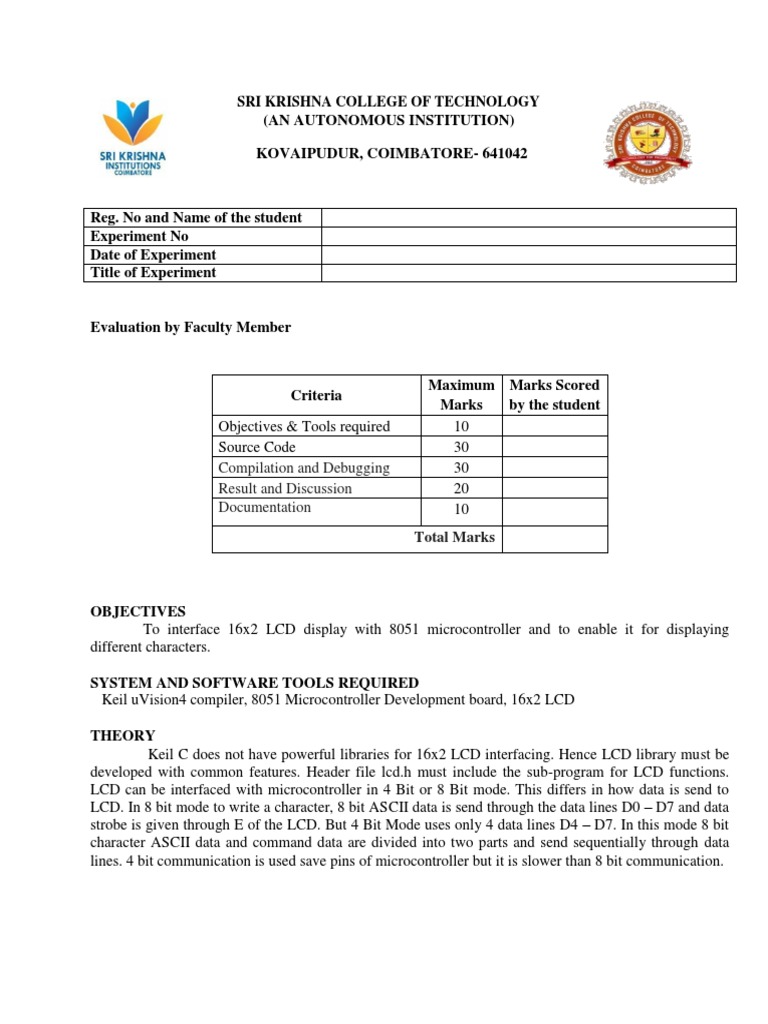 Exp No 3 | PDF | Microcontroller | Liquid Crystal Display