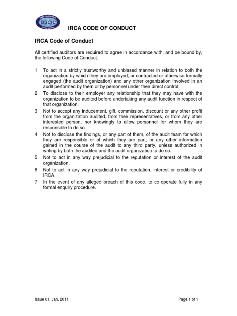 5 IRCA Code of Conduct | PDF