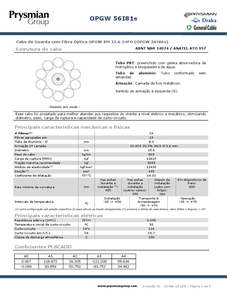Datasheet - OPGW 56i81s 24FO-pt v1 | Download grátis PDF | Física Aplicada e Interdisciplinar ...