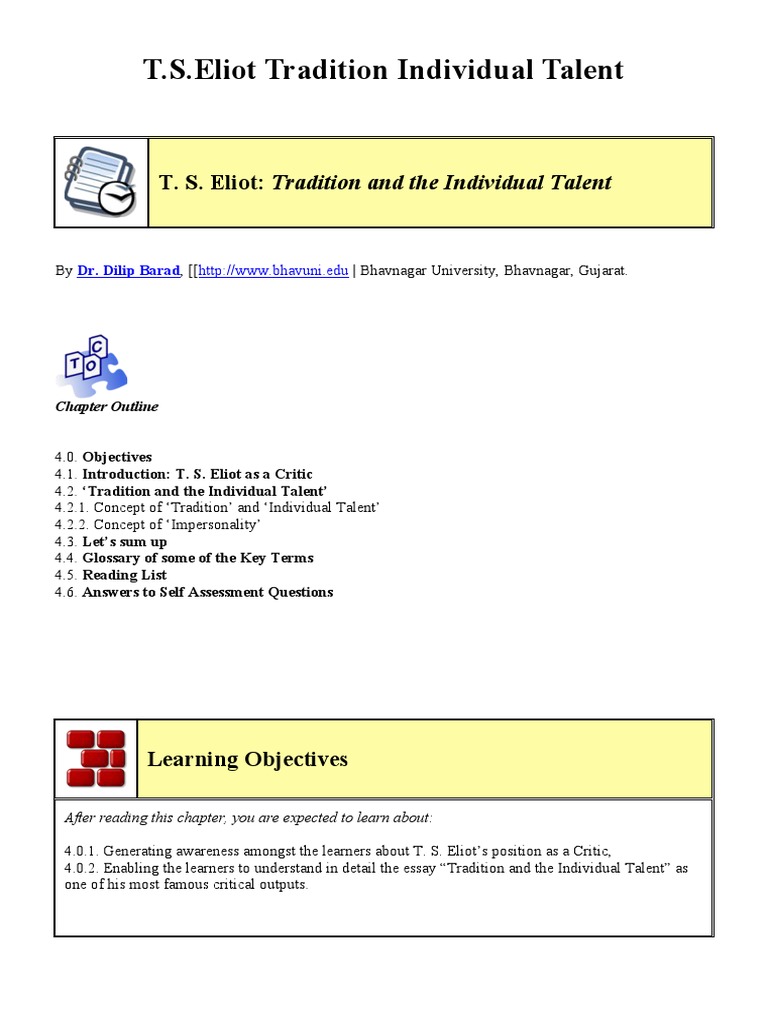 T.S.Eliot Tradition Individual Talent | PDF | T. S. Eliot | Traditions