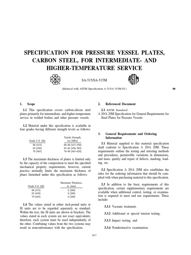 Astm A 515 PDF | PDF | Specification (Technical Standard) | Industrial ...