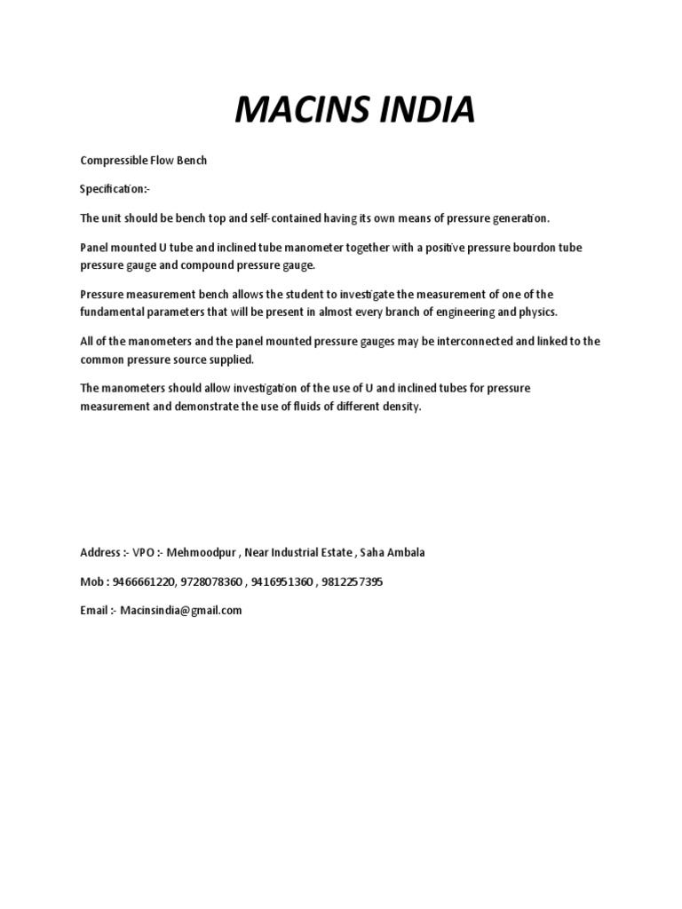 Compressible Flow Bench | PDF