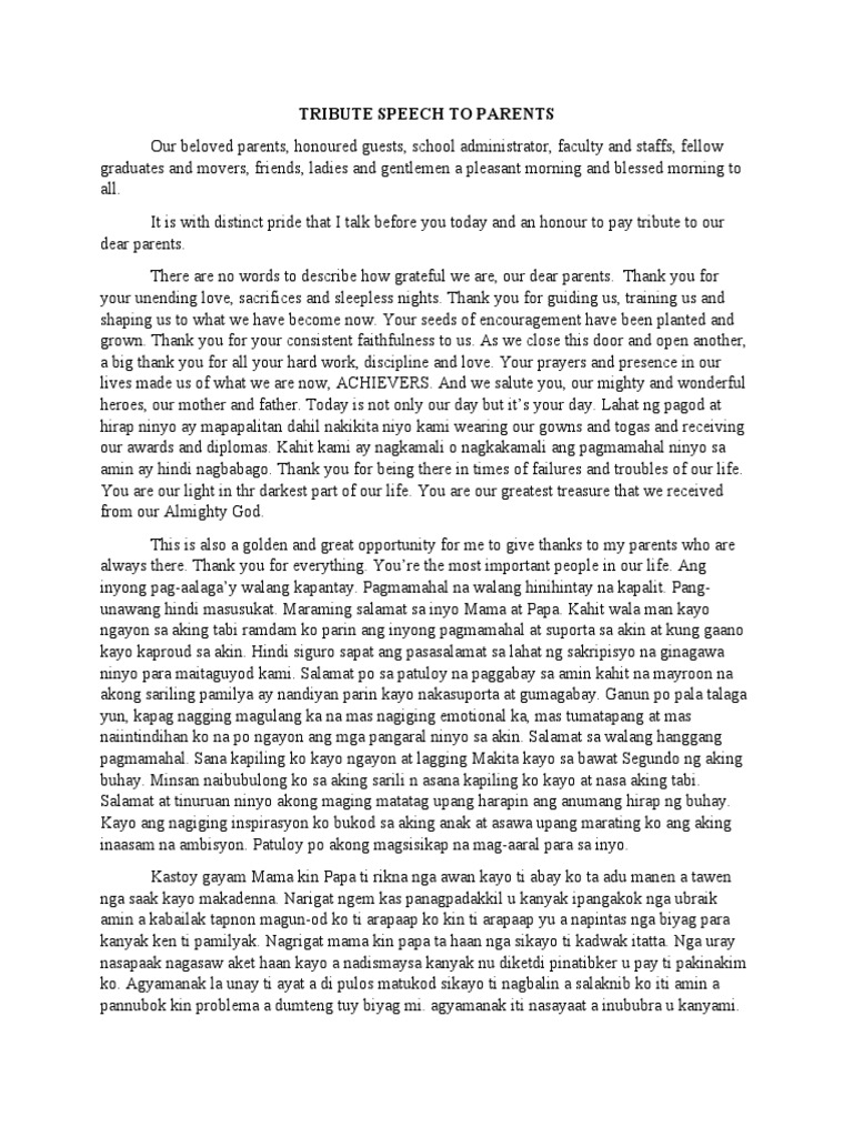 Tribute Speech To Parents | PDF