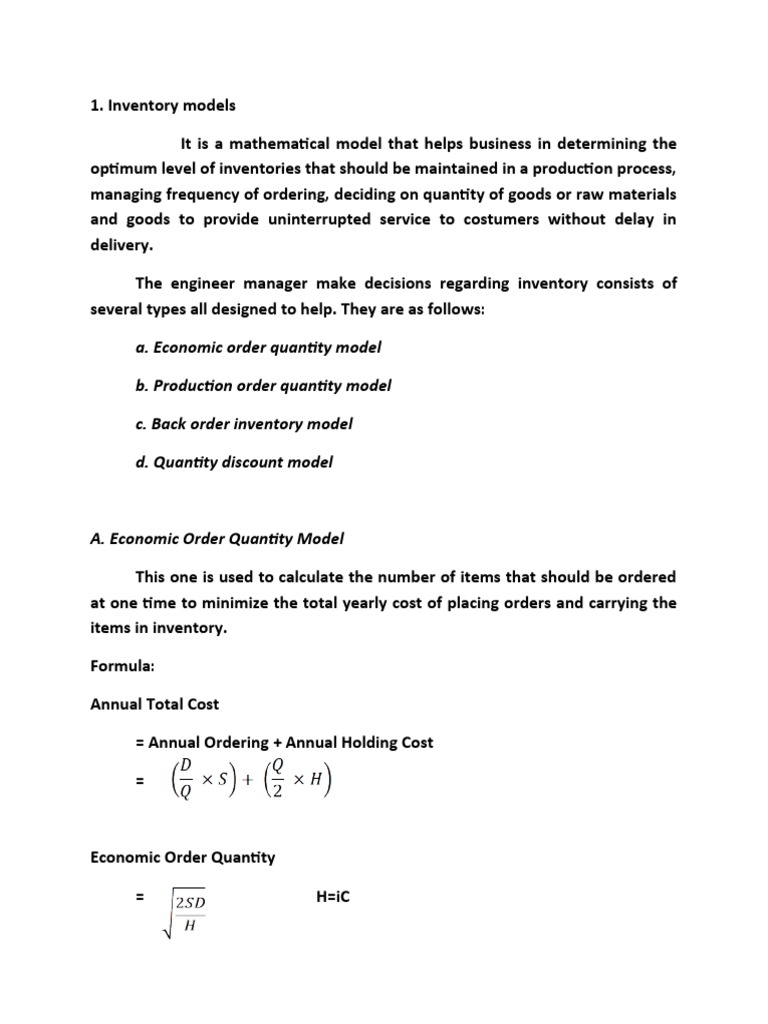 Inventory Model | PDF | Inventory | Supply Chain Management