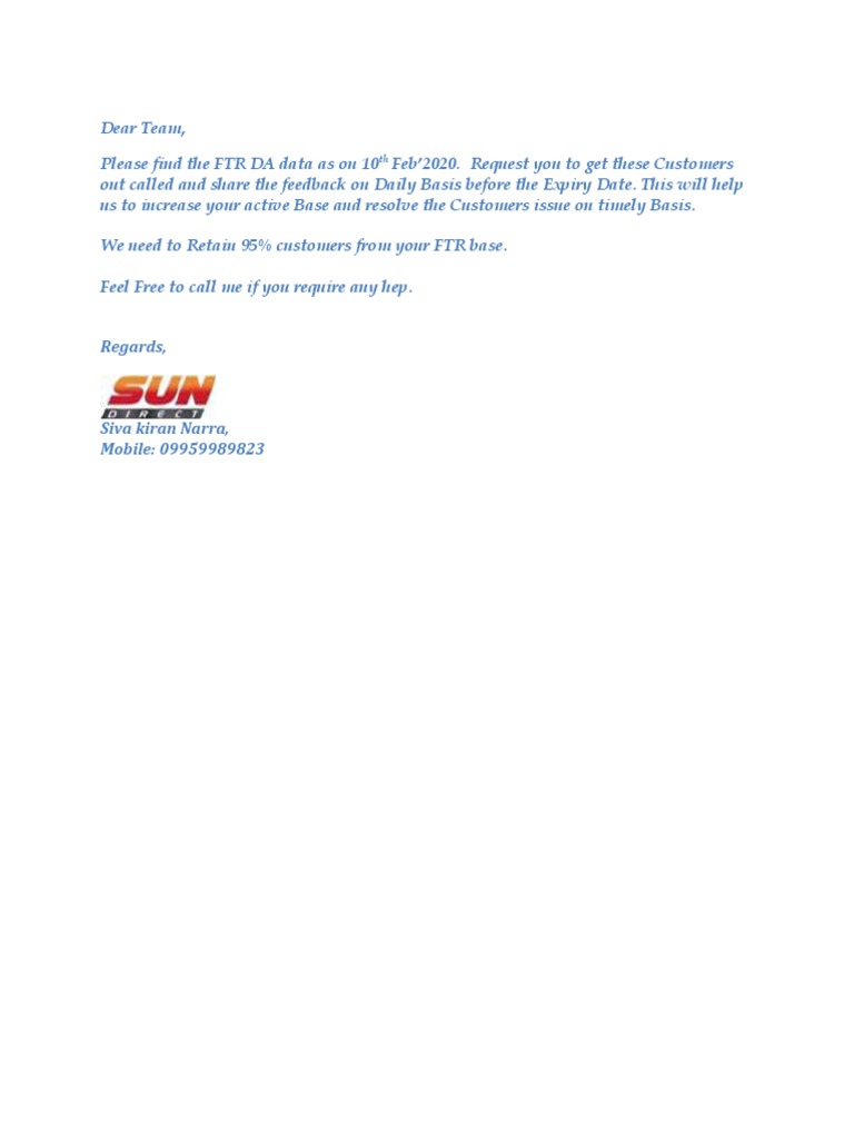 Dear Team | PDF