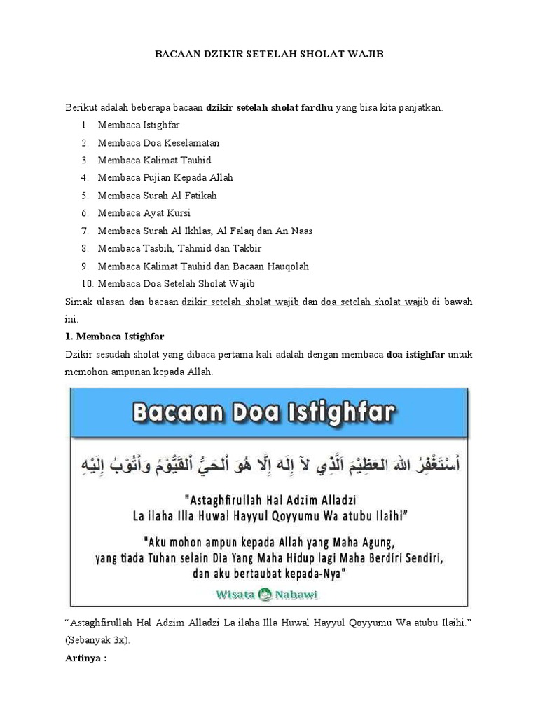 Bacaan Dzikir Setelah Sholat Wajib | PDF