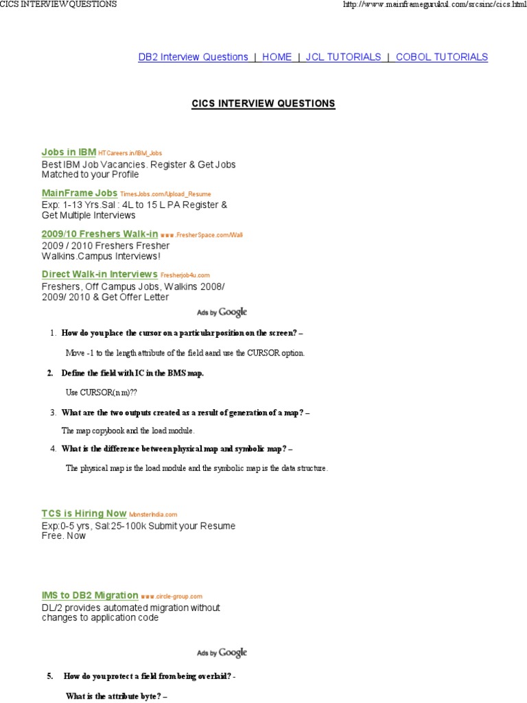 Cics Interview Questions | Download Free PDF | Computer Program | Programming