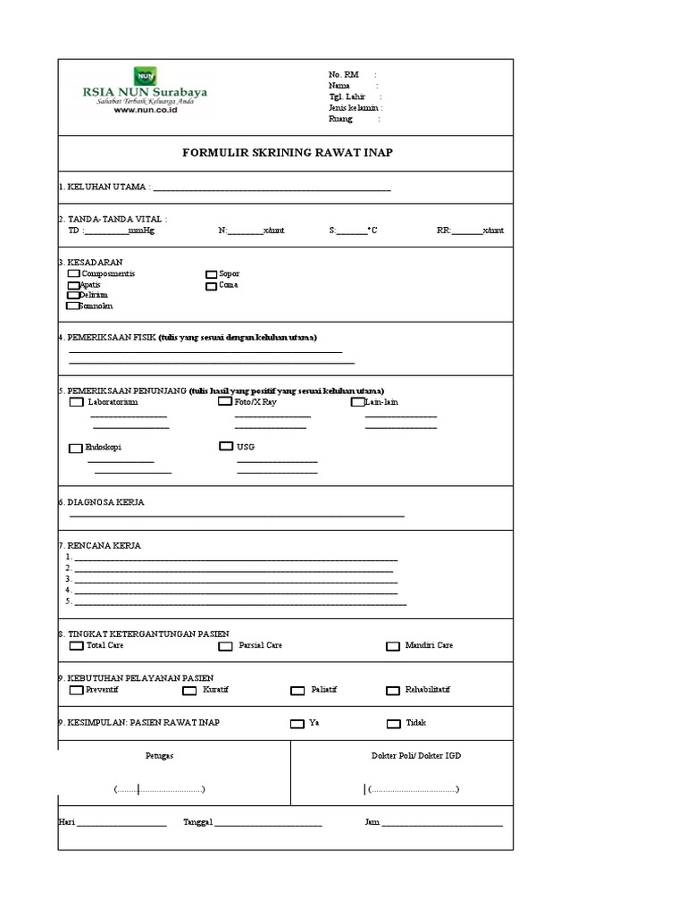 Formulir Skrining Pasien Rawat Inap | PDF