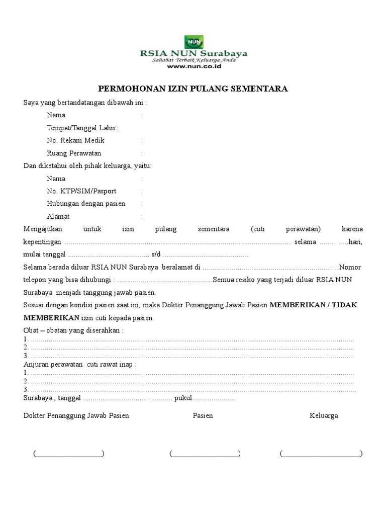 Form Pasien Cuti Sementara | PDF