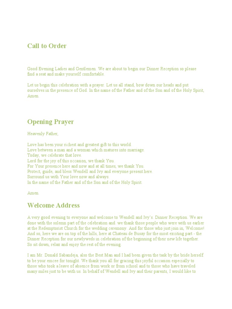 Wedding Emcee Script | PDF | Wedding | Marriage