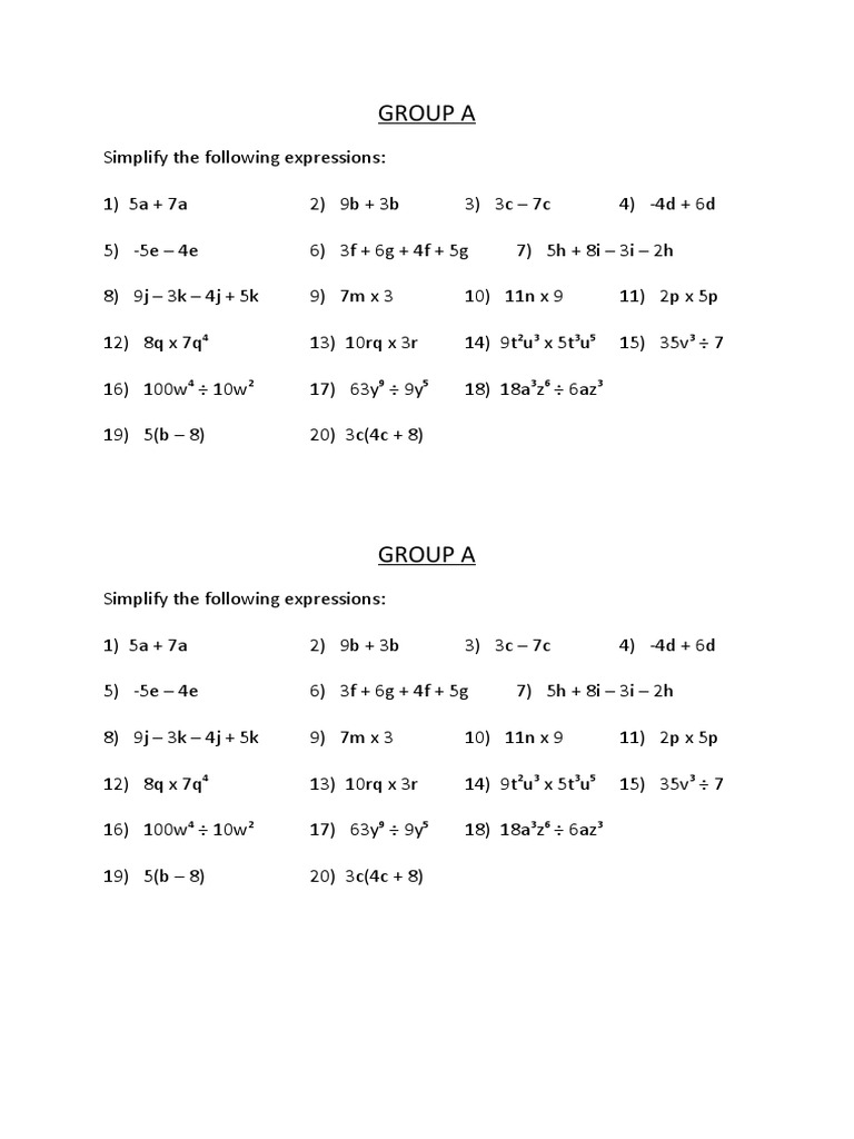 Simplifying Expressions Differentiated Sheets | PDF