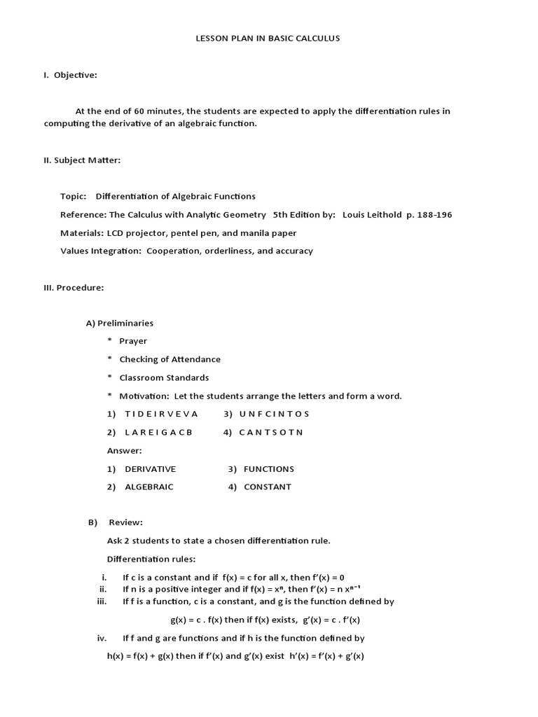 LP Demo Shs Basic Calculus | PDF | Derivative | Function (Mathematics)