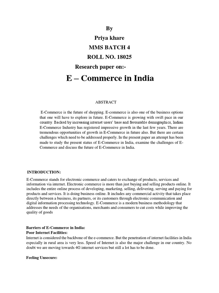 E-Commerce Challenges and Growth in India | PDF | E Commerce | Sampling (Statistics)