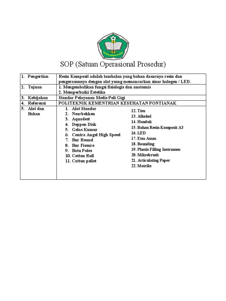 SOP Restorasi Resin Komposit Klass 2 | PDF
