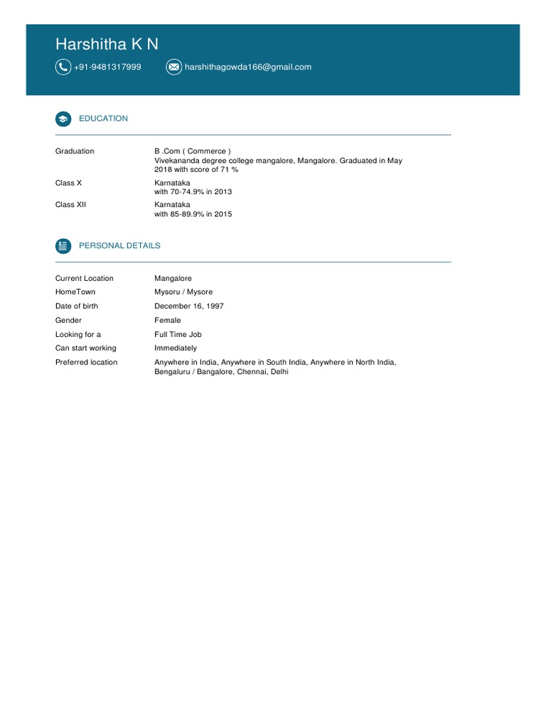 Harshitha K N Resume PDF | PDF