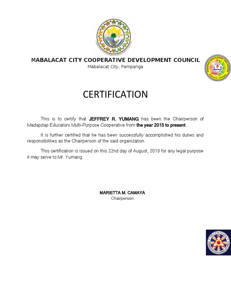 Certificate For Chair | PDF