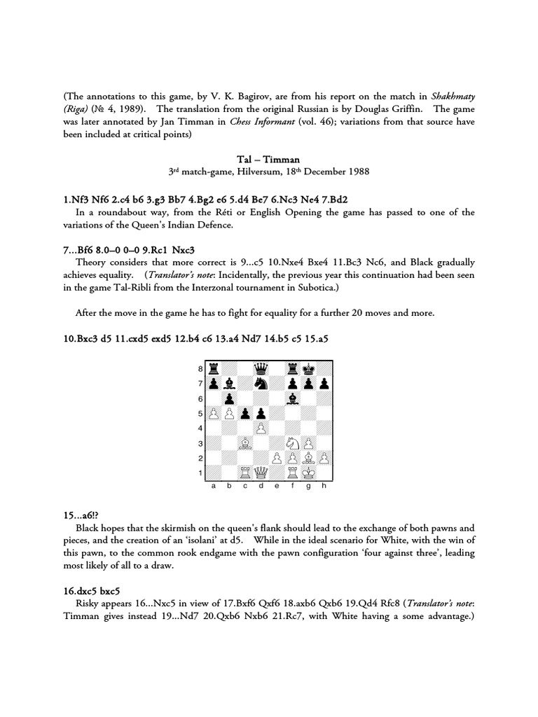 Vladimir Bagirov - Tal-Timman - 3rd Match Game - Hilversum 1988 PDF ...