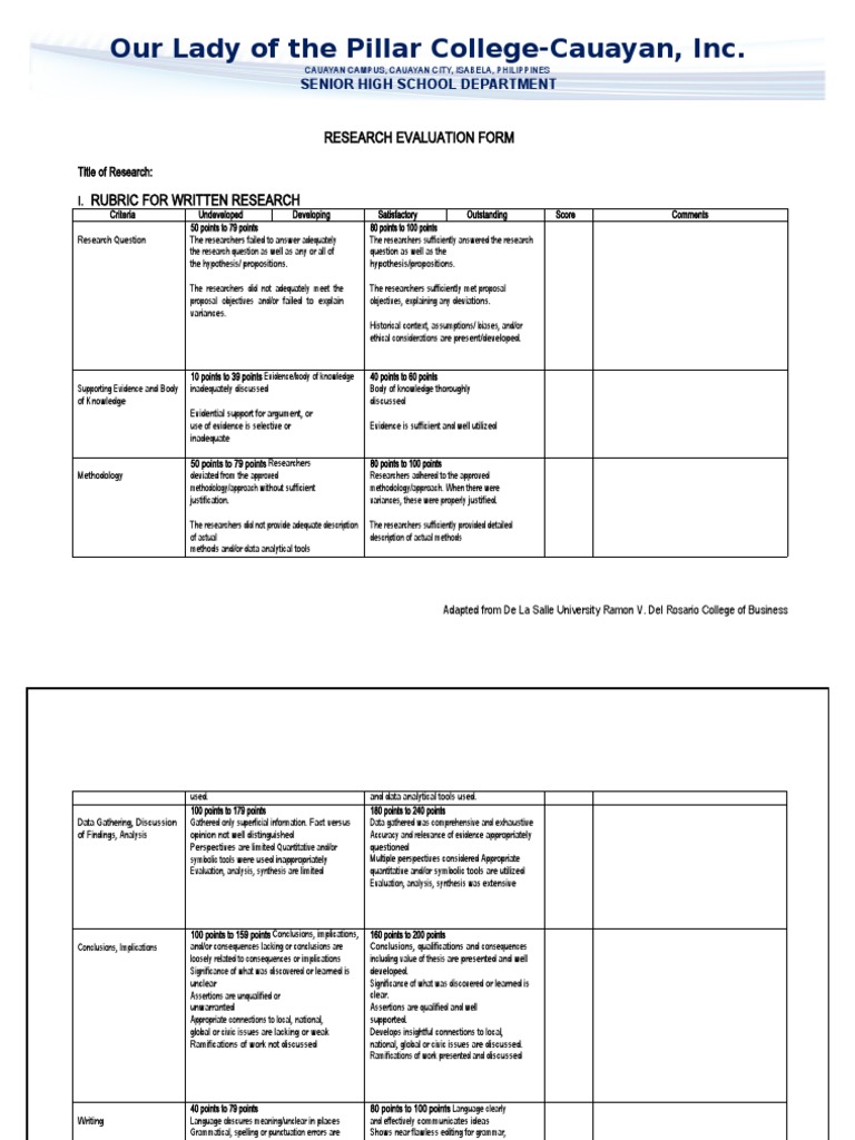 Research Evaluation Rubric Guide | PDF | Evaluation | Data