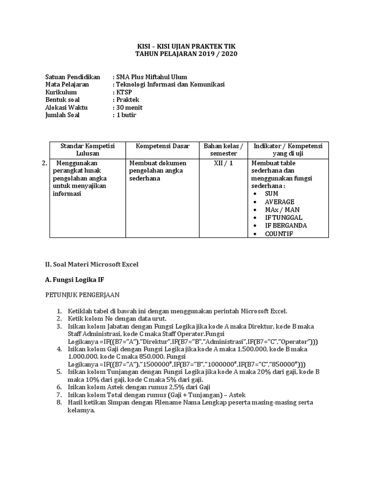 KISI Praktek Tik | PDF