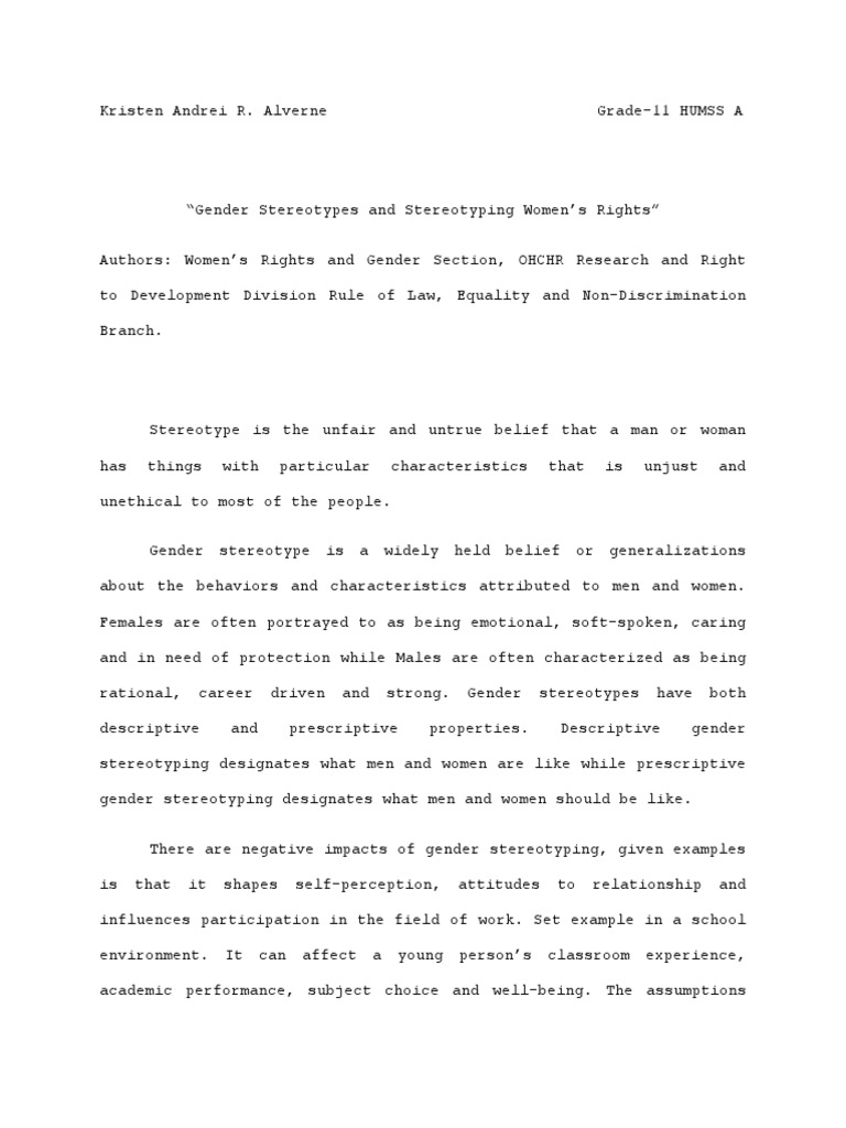 Andrea Reaction Paper Final | PDF | Gender Role | Stereotypes