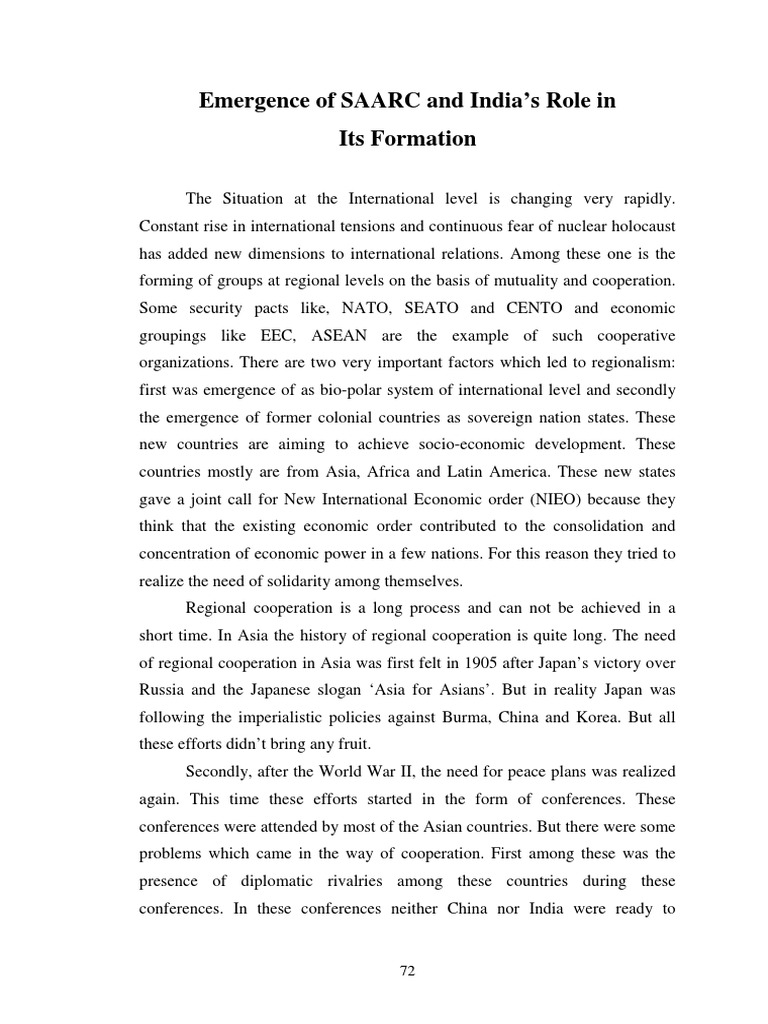 Emergence of SAARC and India's Role in Its Formation | PDF | South Asia ...