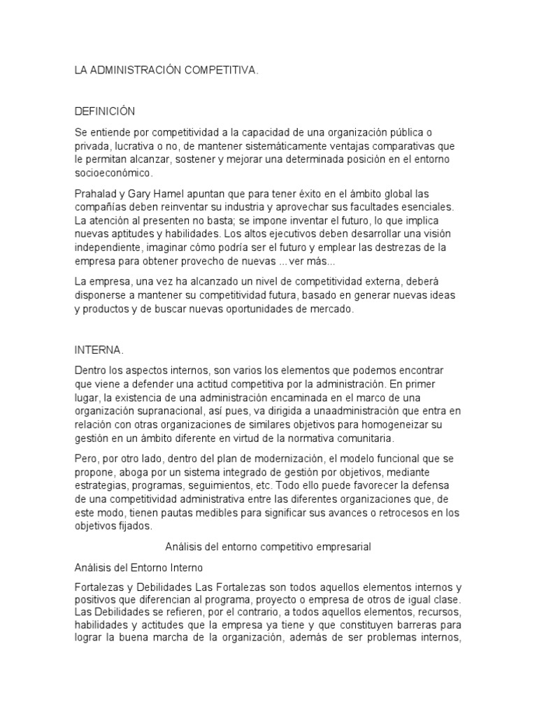 PANORAMA COMPETITIVO DE LA ADMINISTRACIÓN Actividad 3 | PDF | Mercado ...