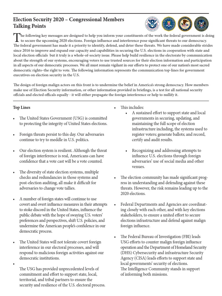 Election Security 2020: Key Government Messages | PDF | Elections ...