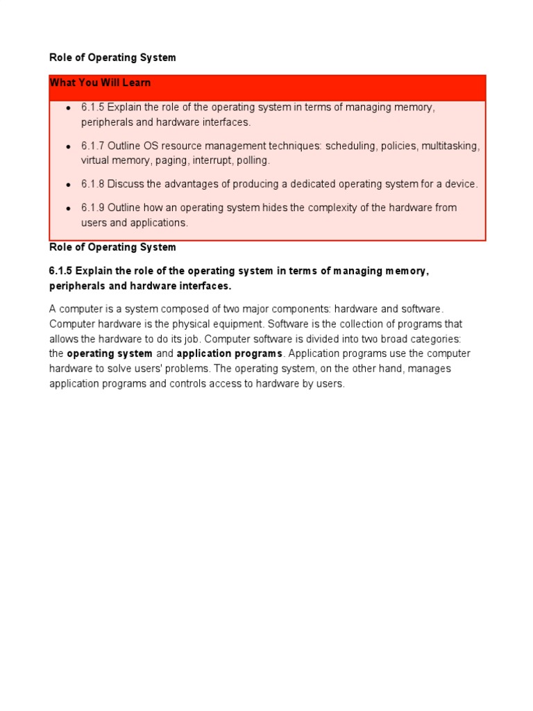 Role of Operating System PDF Computer Science | PDF | Operating System | Scheduling (Computing)