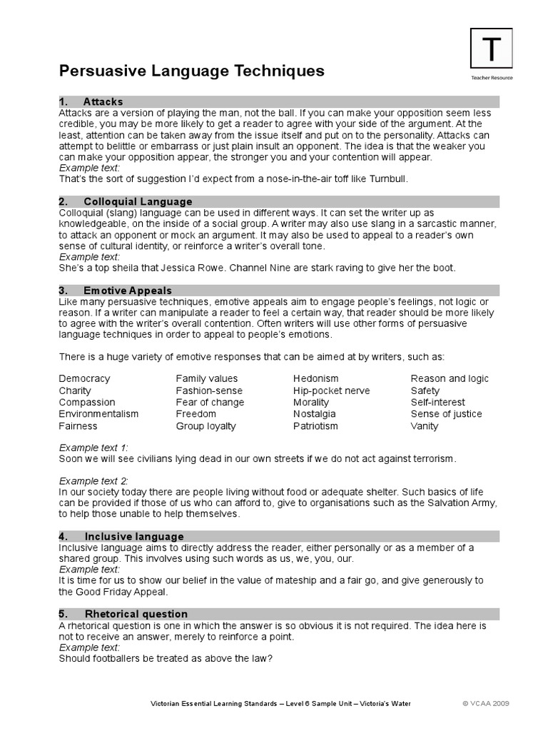 Persuasive Language Techniques | PDF | Argument | Emotions