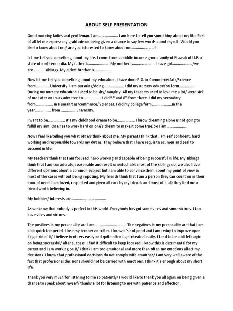 English About Self Presentation Pdf Behavioural Sciences Psychology