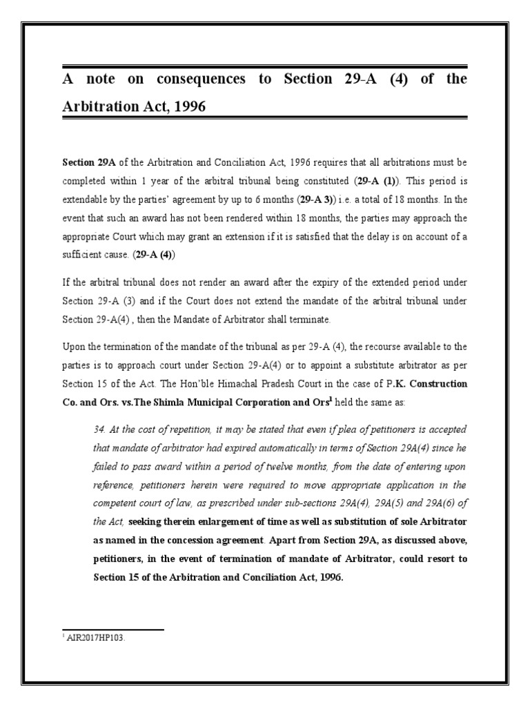 Note On Section 29-A (4) and Consequences Thereto | PDF | Arbitral ...