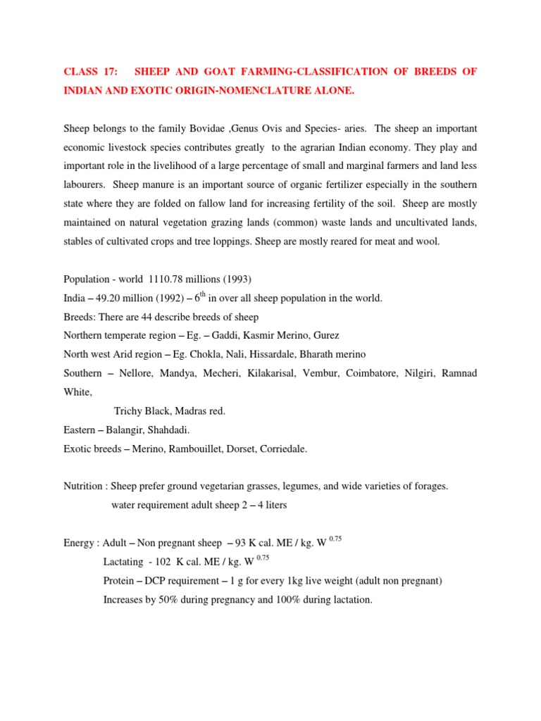 Lect 17 Goat Classification | PDF | Sheep | Goat