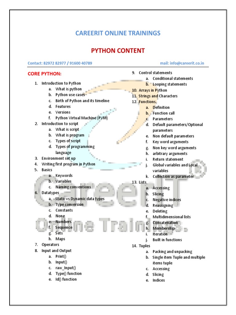 Python Core and Advanced Syllabus | PDF | Method (Computer Programming) | Parameter (Computer ...
