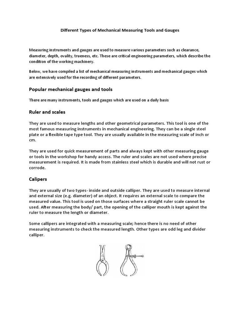 Different Types of Mechanical Measuring Tools and Gauges | PDF | Tools ...