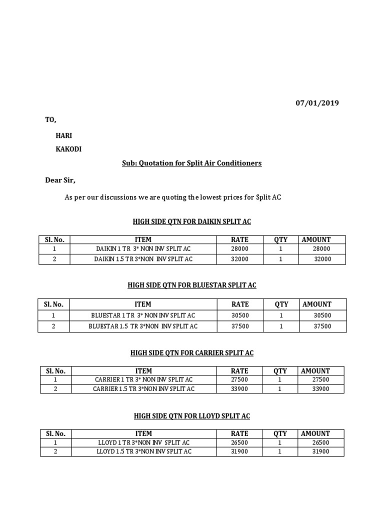 AC Quotation | PDF | Home Appliance | Electrical Engineering