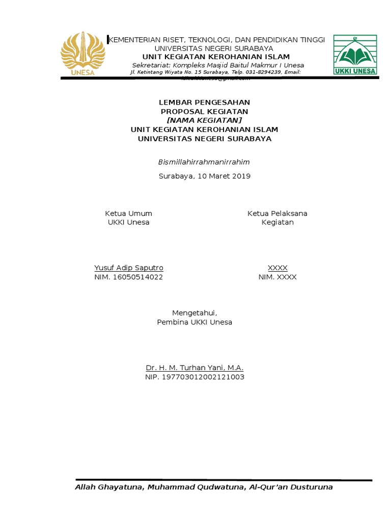 Contoh Proposal Kegiatan UKKI Unesa | PDF
