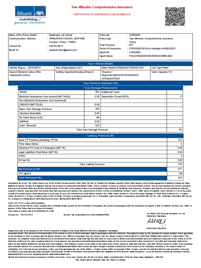 Insurance Activa | PDF | Vehicle Insurance | Insurance