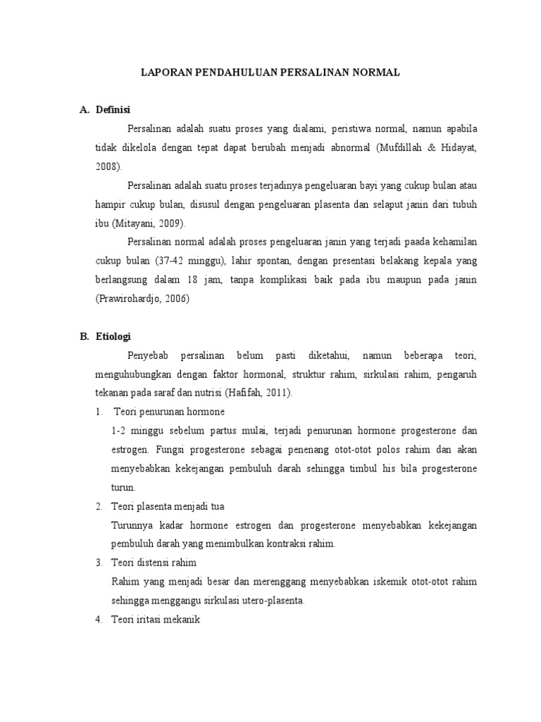 Laporan Pendahuluan Persalinan Normal | PDF