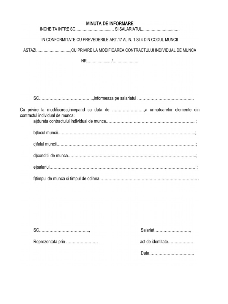 Minuta Informare La Modificarea CIM | PDF