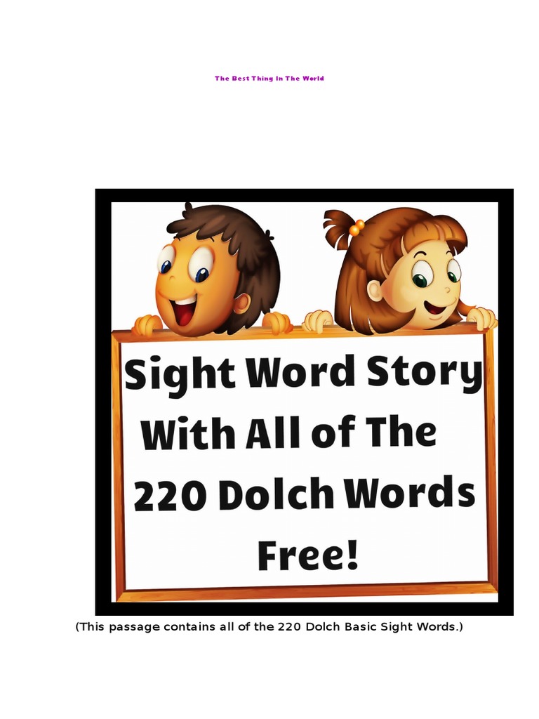 Sight Word Story With All The 220 Basic Dolch Words (The Best Thing in ...